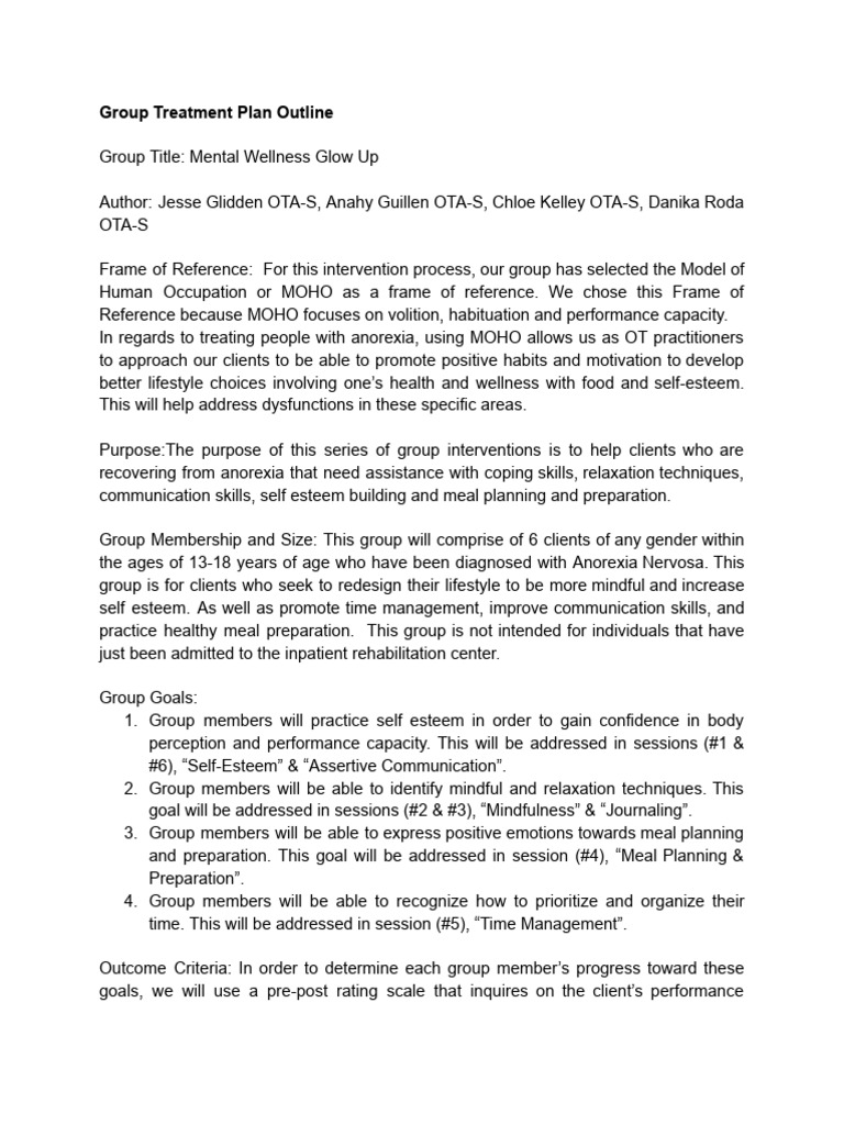 Group Treatment Outline | PDF | Eating Disorder | Self Esteem