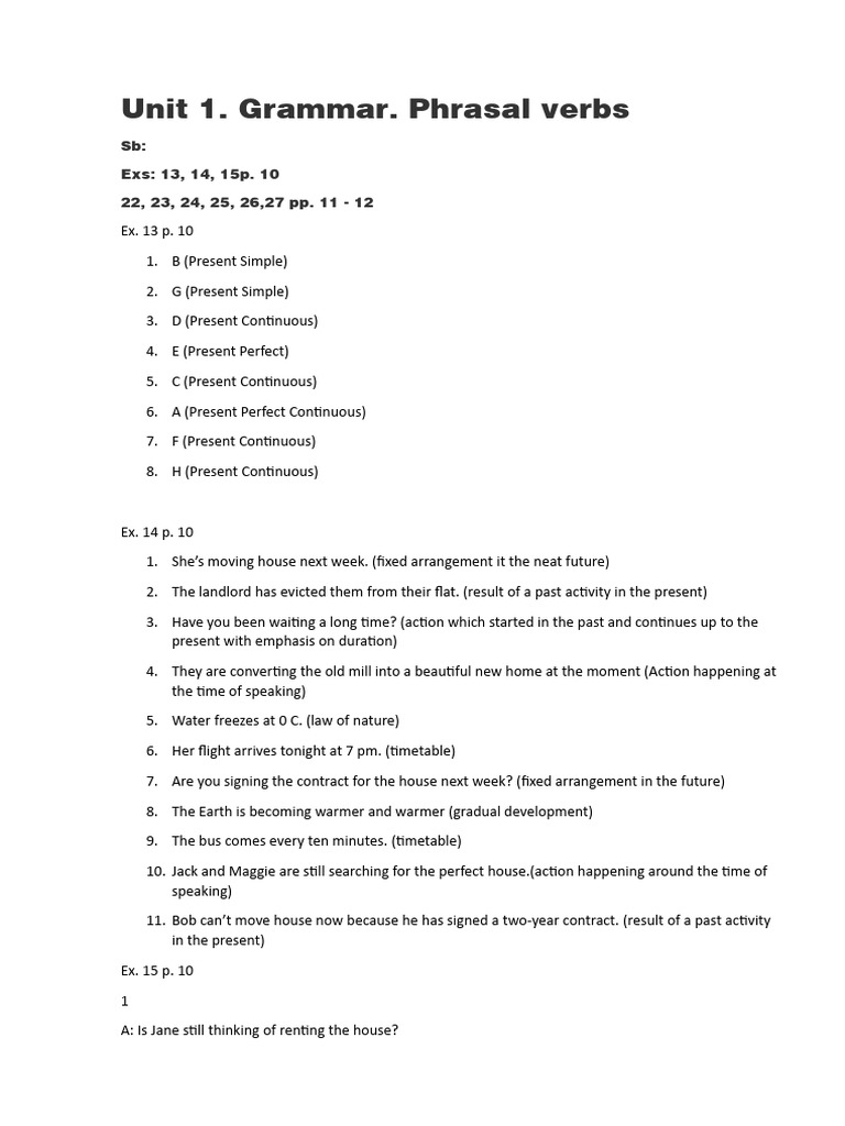 Unit 1. Grammar. Phrasal Verbs | PDF