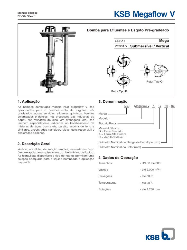 Bomba KSB Megaflow V: Manual Técnico | PDF | Bomba | Ciências Físicas