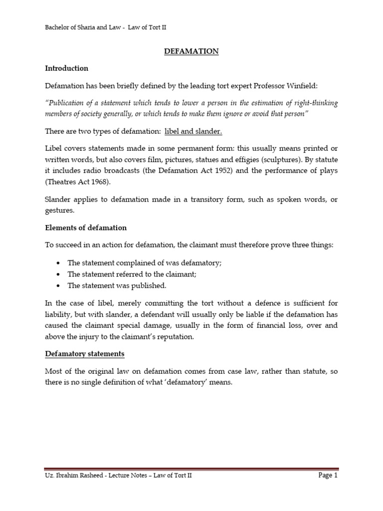 Defamation | PDF | Defamation | Tort