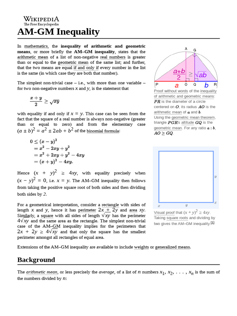 AM-GM Inequality | PDF | Mean | Geometry