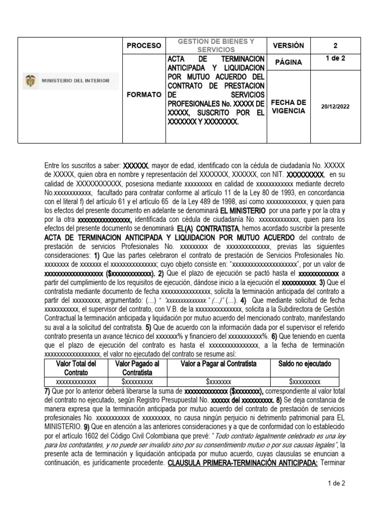 29.-Acta de Terminacion Anticipada y Liquidacion Por Mutuo Acuerdo-Vr02 ... 29.-Acta de Terminacion Anticipada y Liquidacion Por Mutuo Acuerdo-Vr02 ...