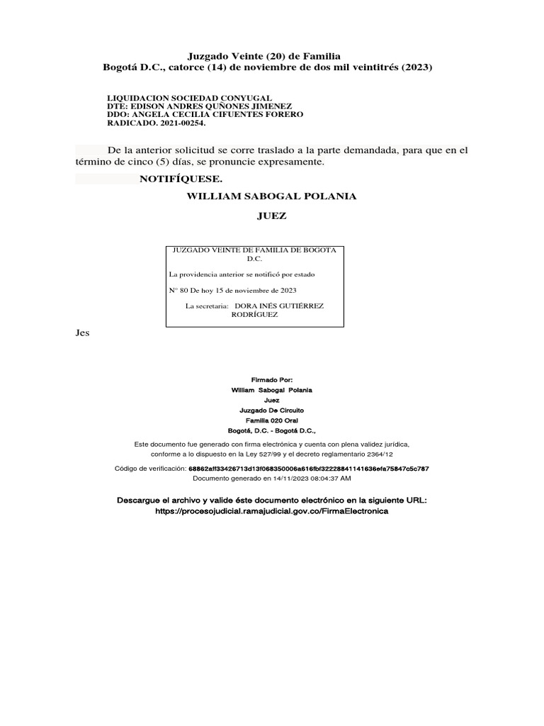 Edison Andrés Quiñonez Jiménez VS. Angela Cecilia Cifuentes Forero ...