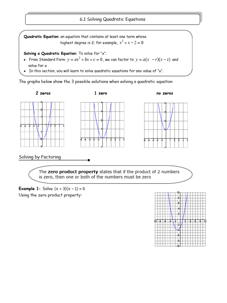 Microsoft Word - Chapter 6 Lessons 2018 | PDF | Quadratic Equation ...