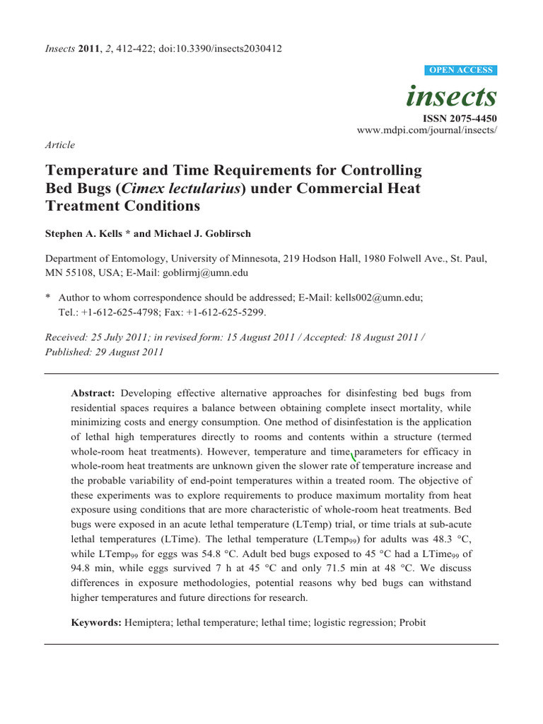 Temperature and Time Requirements For Controlling Bed Bugs (Cimex Lectularius) Under Commercial ...