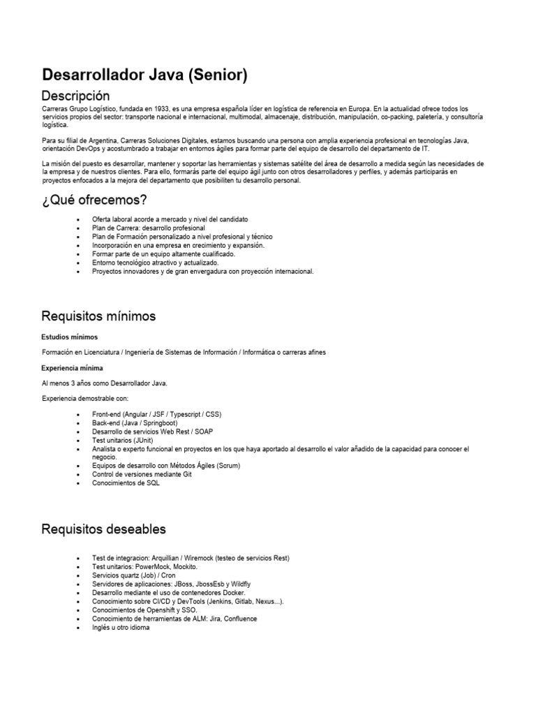 JAV001 - Perfil - Java SR | PDF | Vuelo salvaje | Logística