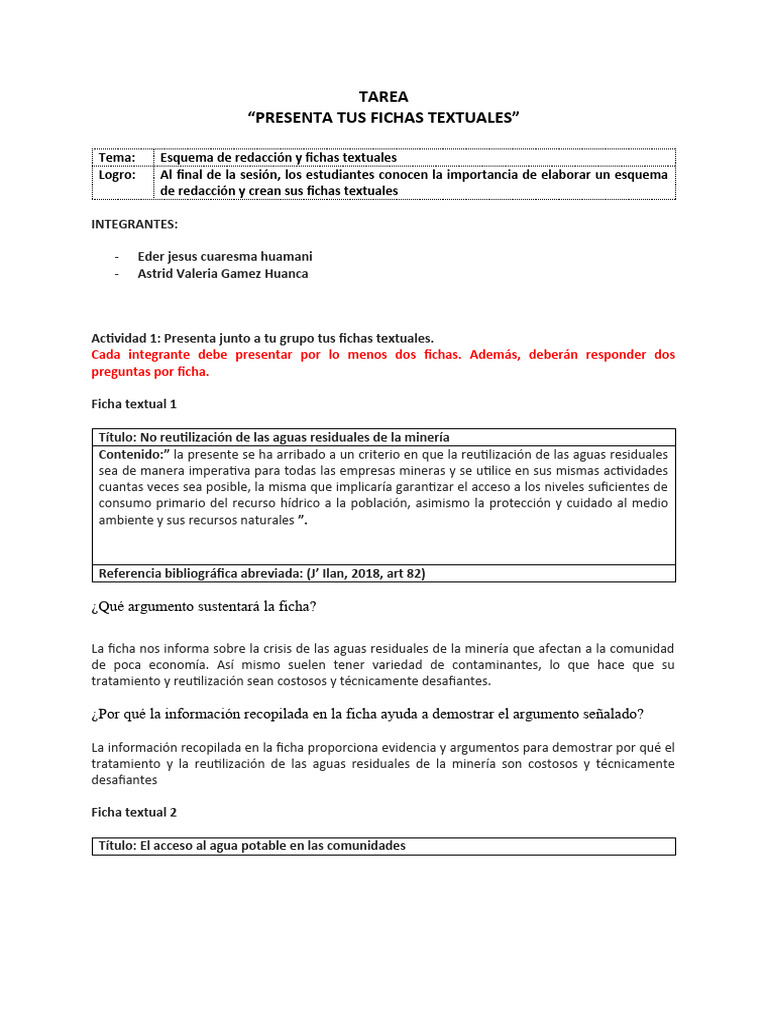 Semana 09 - Tema 02 Tarea - Presenta Tus Fichas Textuales 222 | PDF | Agua | Escasez de agua