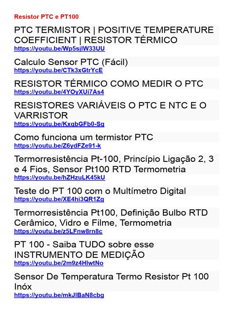 Guia de Sensores PTC e PT100 | PDF