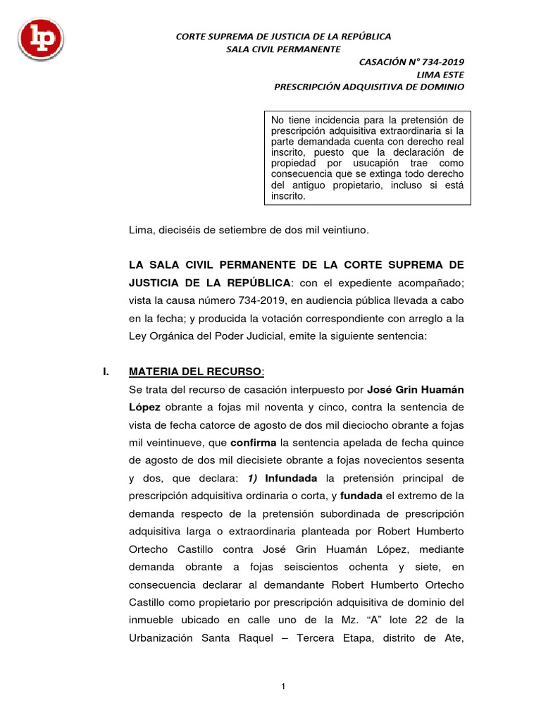 Casacion 734 2019 Lima Este LPDerecho | PDF | Debido al proceso | Caso ... Casacion 734 2019 Lima Este LPDerecho | PDF | Debido al proceso | Caso ...