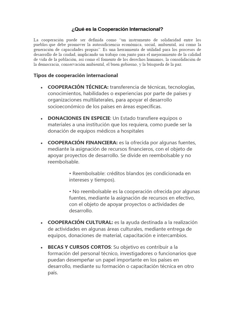 Qué Es La Cooperación Internacional | PDF | Cooperación | Sustentabilidad