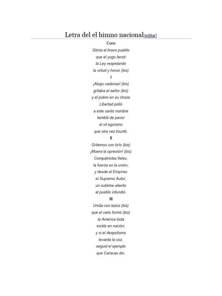 Letra Del El Himno Nacional | PDF