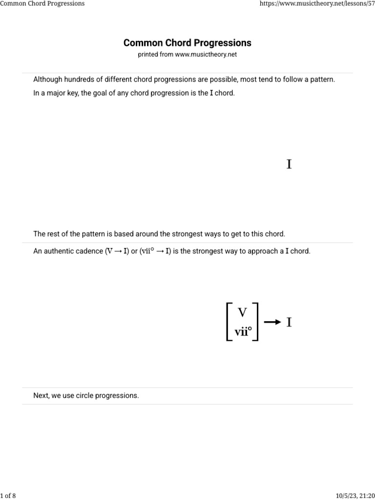 Common Chord Progressions | PDF | Musicology | Pitch (Music)