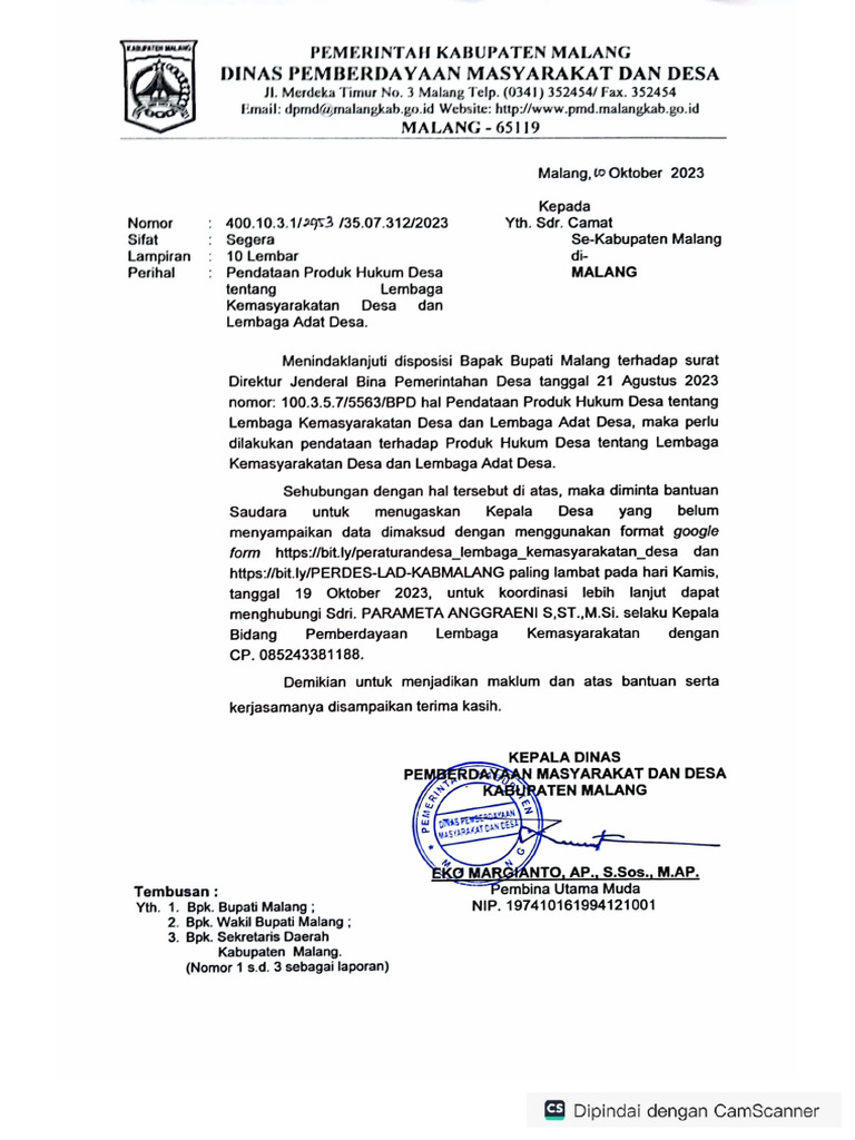 Surat Pendataan Produk Hukum Desa Tentang LKD Dan LAD | PDF Surat Pendataan Produk Hukum Desa Tentang LKD Dan LAD | PDF