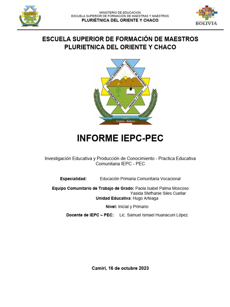 Informe Educativo: Escuela Hugo Arteaga | PDF | Maestros | Educación ...