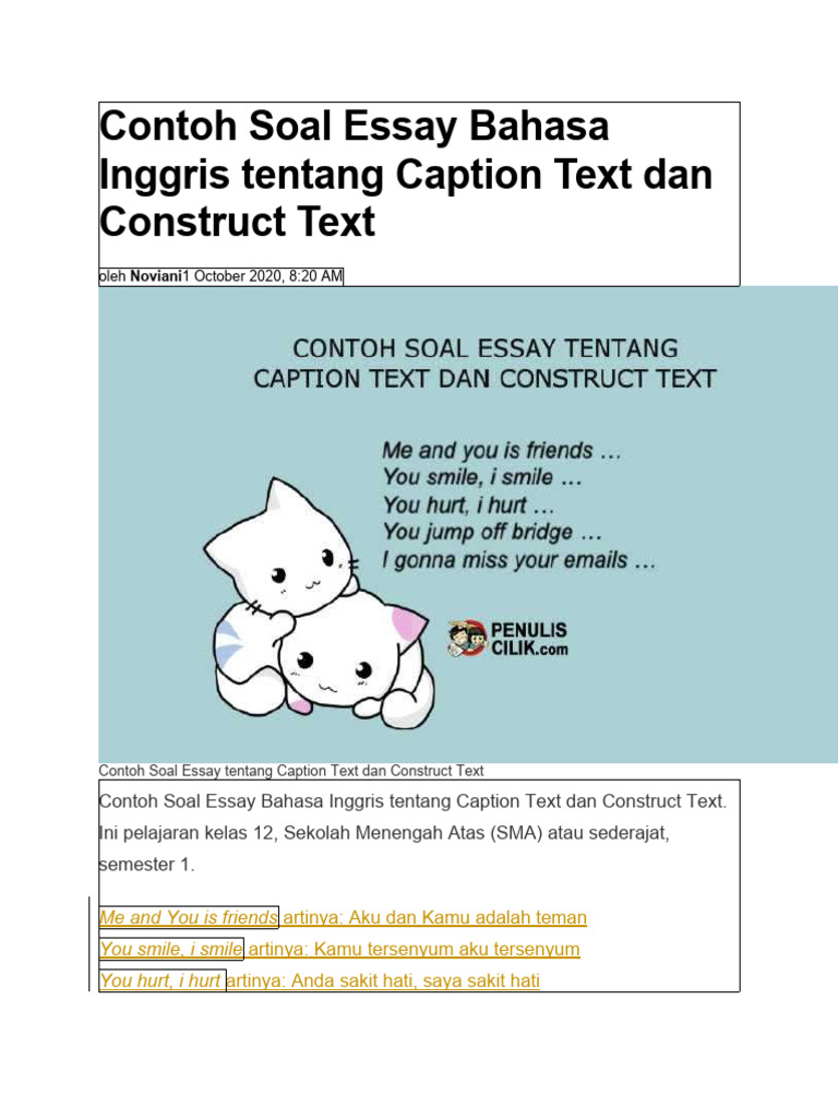 Contoh Soal Essay Bahasa Inggris Tentang Caption Text Dan Construct Text | PDF