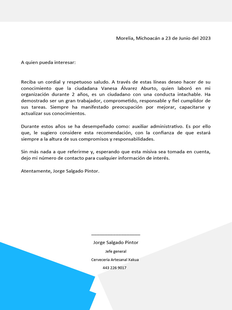 Carta Laboral Ejemplo | PDF