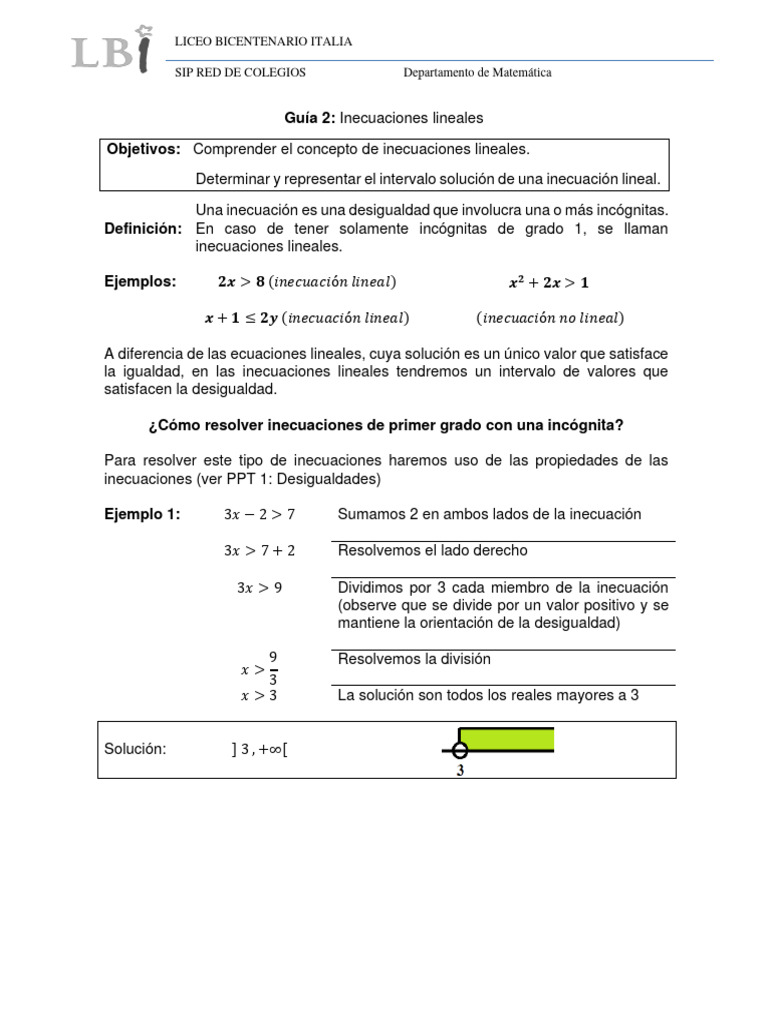 Guía 2 Inecuaciones | PDF | Desigualdad (Matemáticas) | Ecuaciones