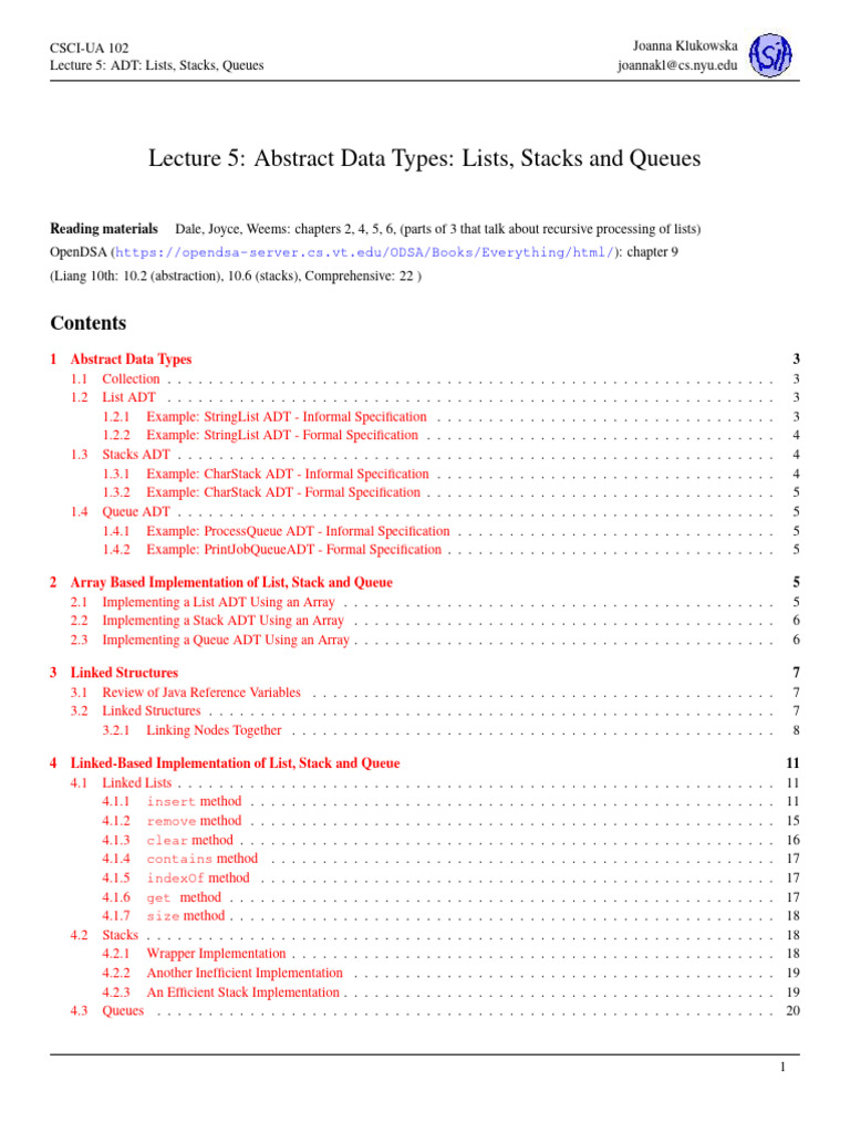 Lecture03listsstacksqueuesnotes Pdf Queue Abstract Data Type Data Type