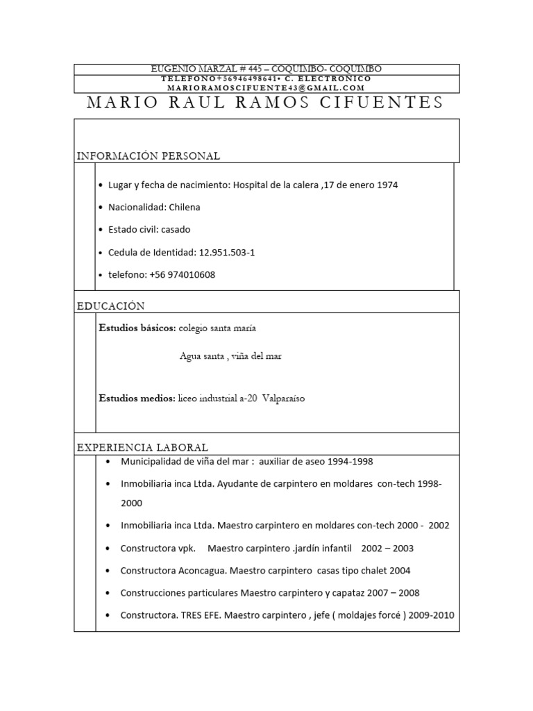 Curriculum Mario Cifuentes 022 | PDF