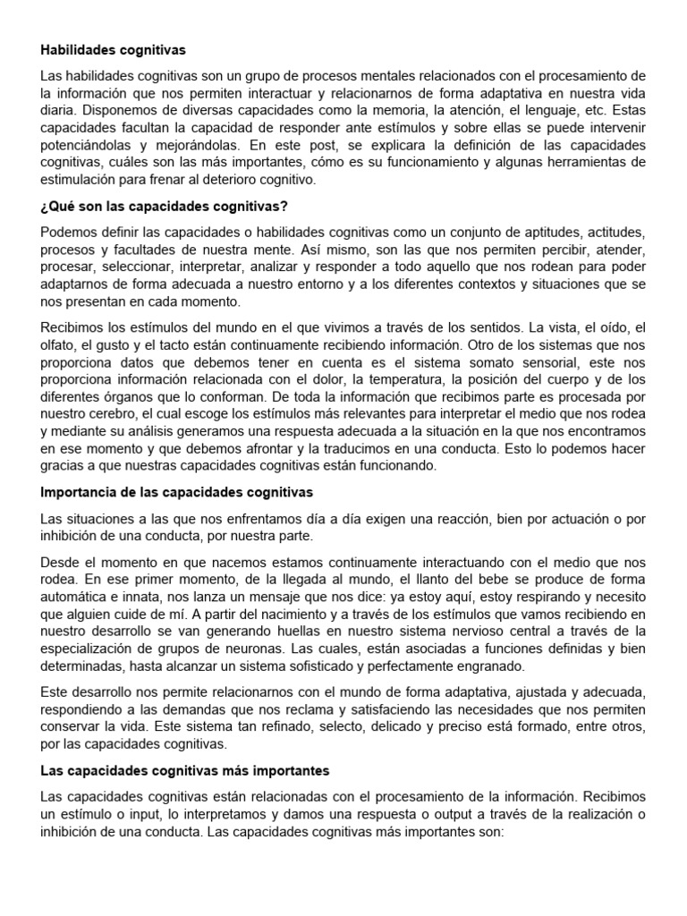 Habilidades Cognitivas, Sociales y Manejo de Emociones | PDF | Las ...