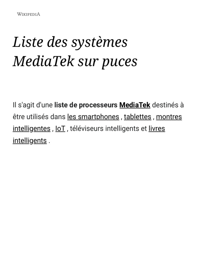 List of MediaTek Systems On Chips - Wikipedia | PDF | LTE ...