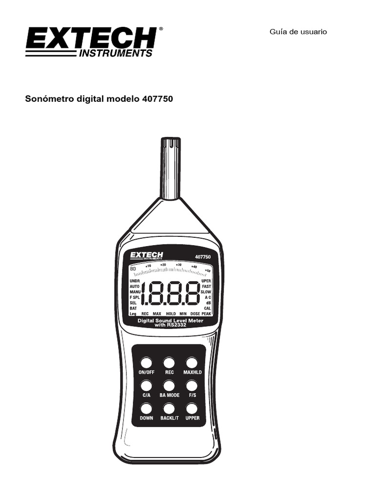 Guía Sonómetro Extech 407750 | PDF | Micrófono | Pantalla de cristal ...
