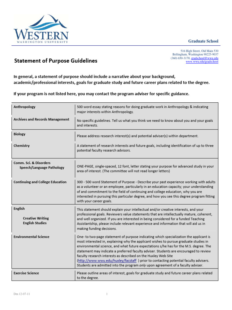 Graduate School Statement of Purpose Guide | PDF | Rehabilitation ...