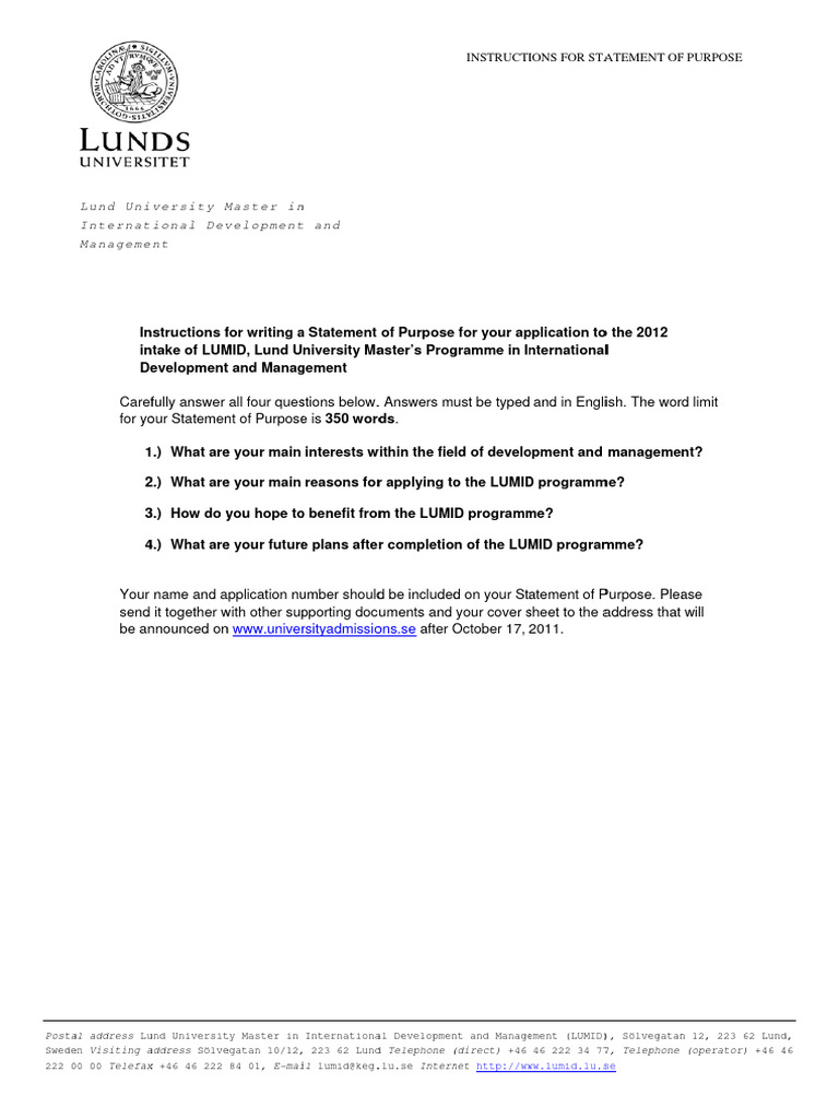 Instructions For Statement of Purpose | PDF