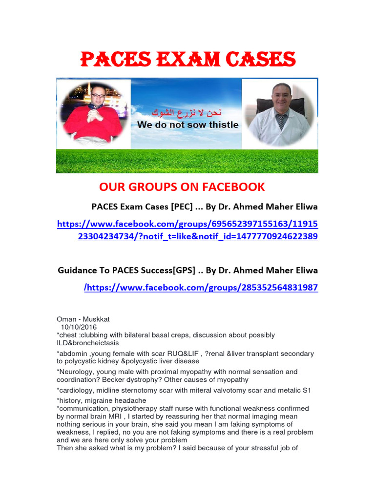 PACES Exam Case Studies Overview | PDF | Headache | Cancer