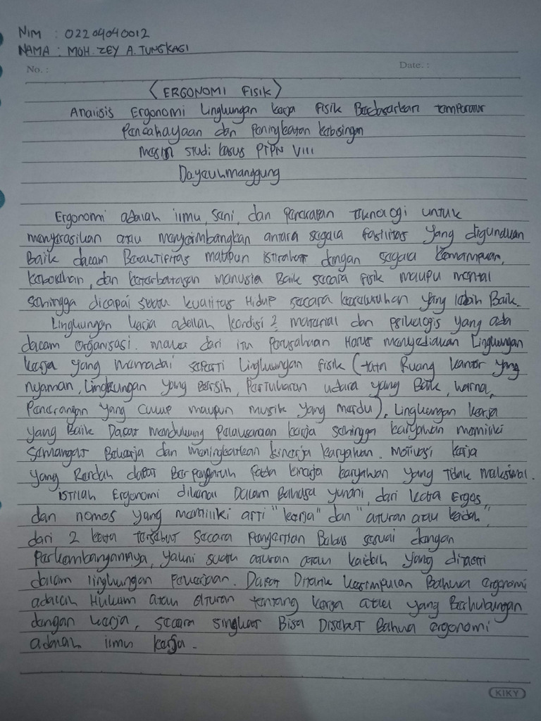 Tugas Ergonomi Fisik (Moh - Zey A.tungkagi) | PDF