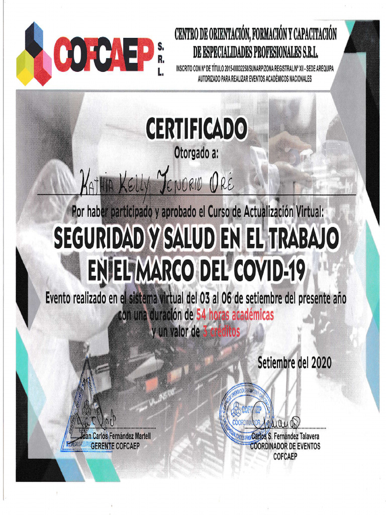 Certificado.: Trabajo RCO | PDF