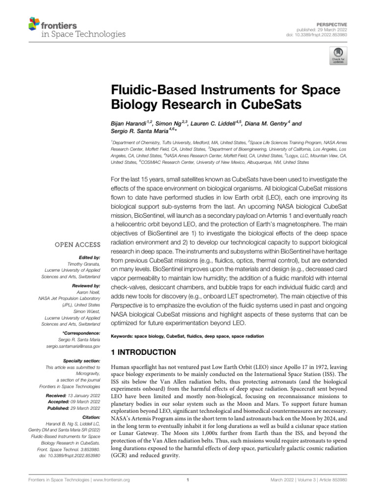 Fluidic-Based Instruments For Space Biology Research in CubeSats | PDF ...