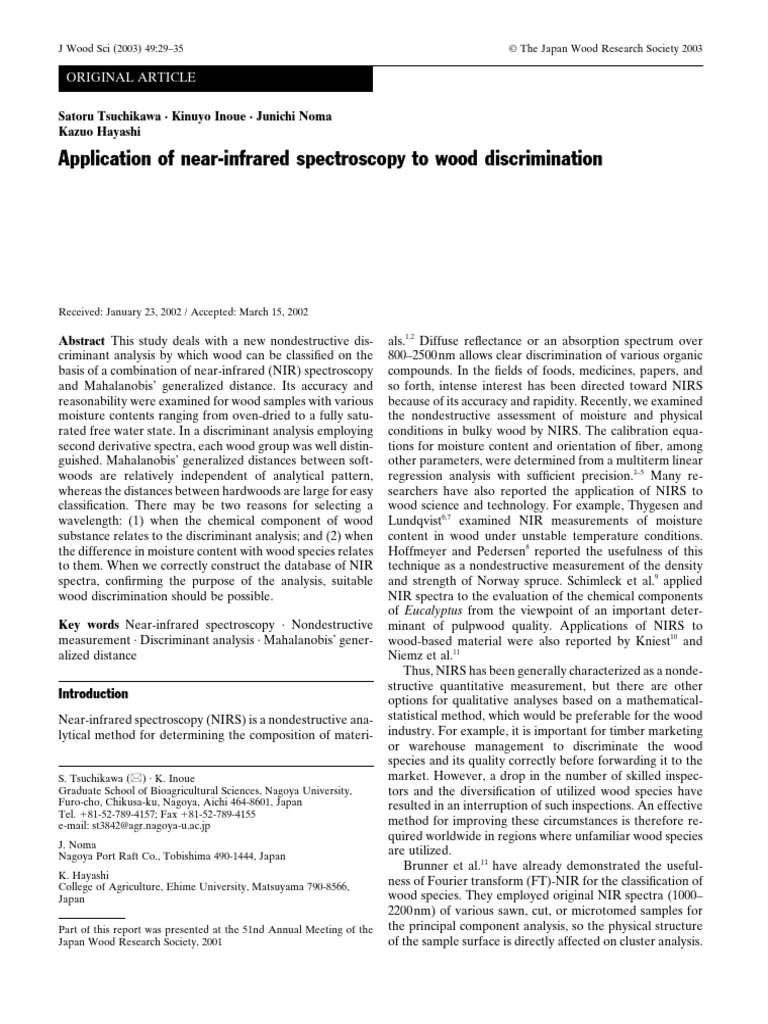 Application of Near-Infrared Spectroscopy To Wood Discrimination | PDF | Absorption Spectroscopy ...