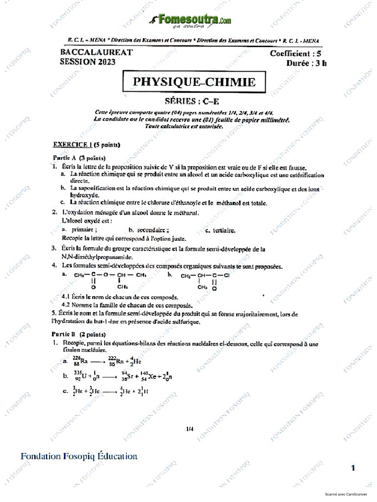 Sujet PC Bac 2023 Série C&E+Barème Ci | PDF