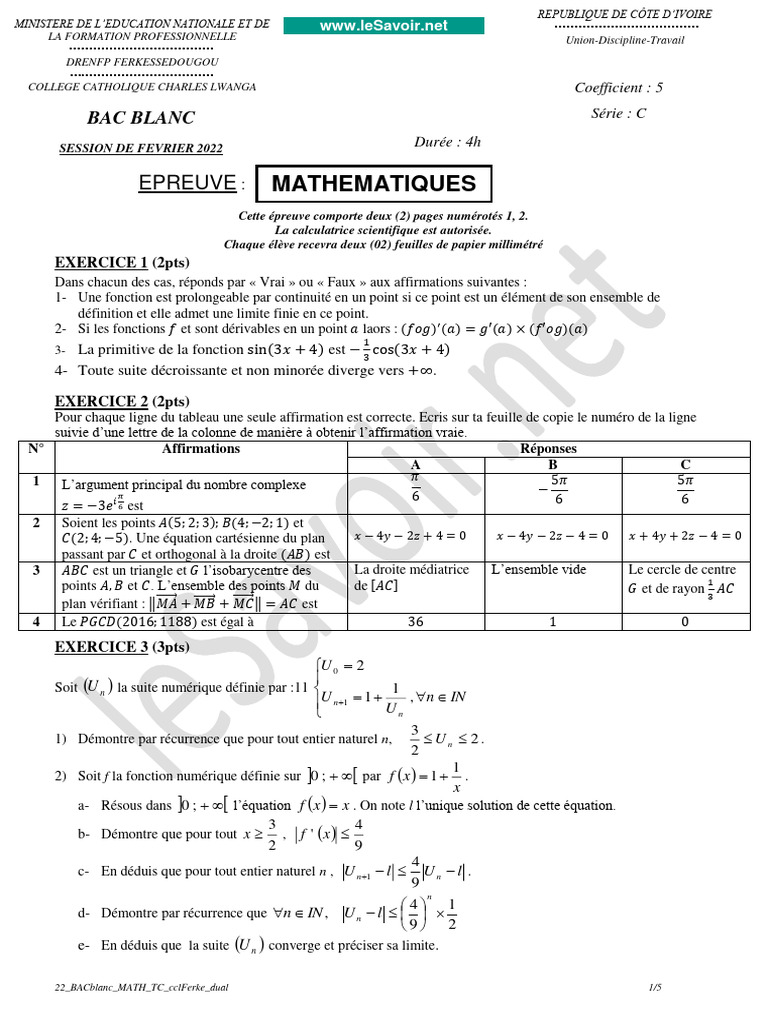 22 BACblanc MATH TC CclFerke Dual | PDF | Division | Nombre complexe
