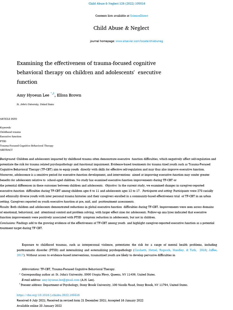 TF-CBT's Impact on Youth Executive Function | PDF | Psychological ...