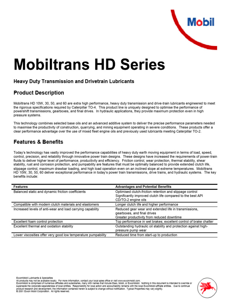 Mobiltrans - HD Series | PDF | Exxon Mobil | Motor Oil