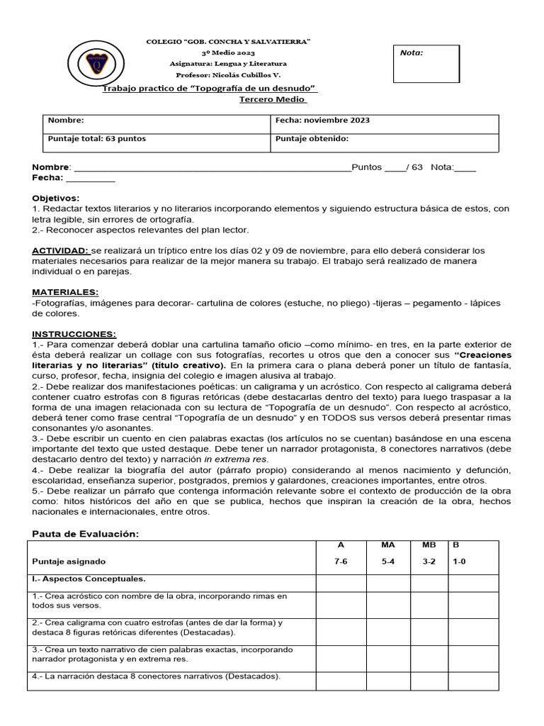 TrÃ Ptico 3medio | PDF | Narración | Escritura