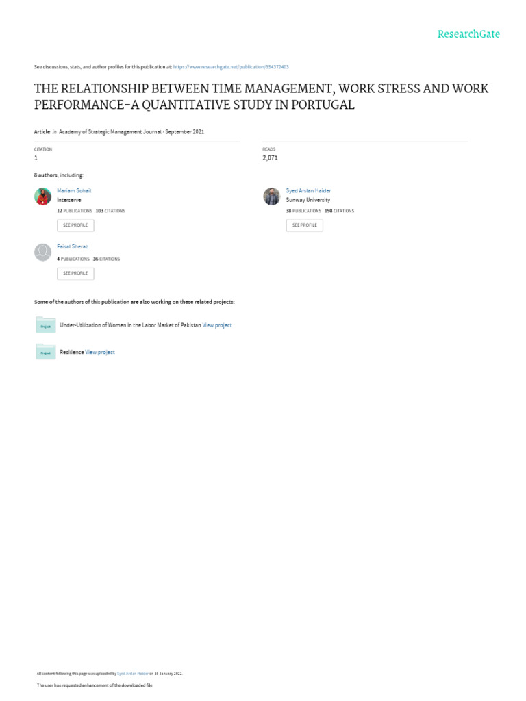 The Relationship Between Time Management Work Stress and Work Performancea Quantitative Study in ...