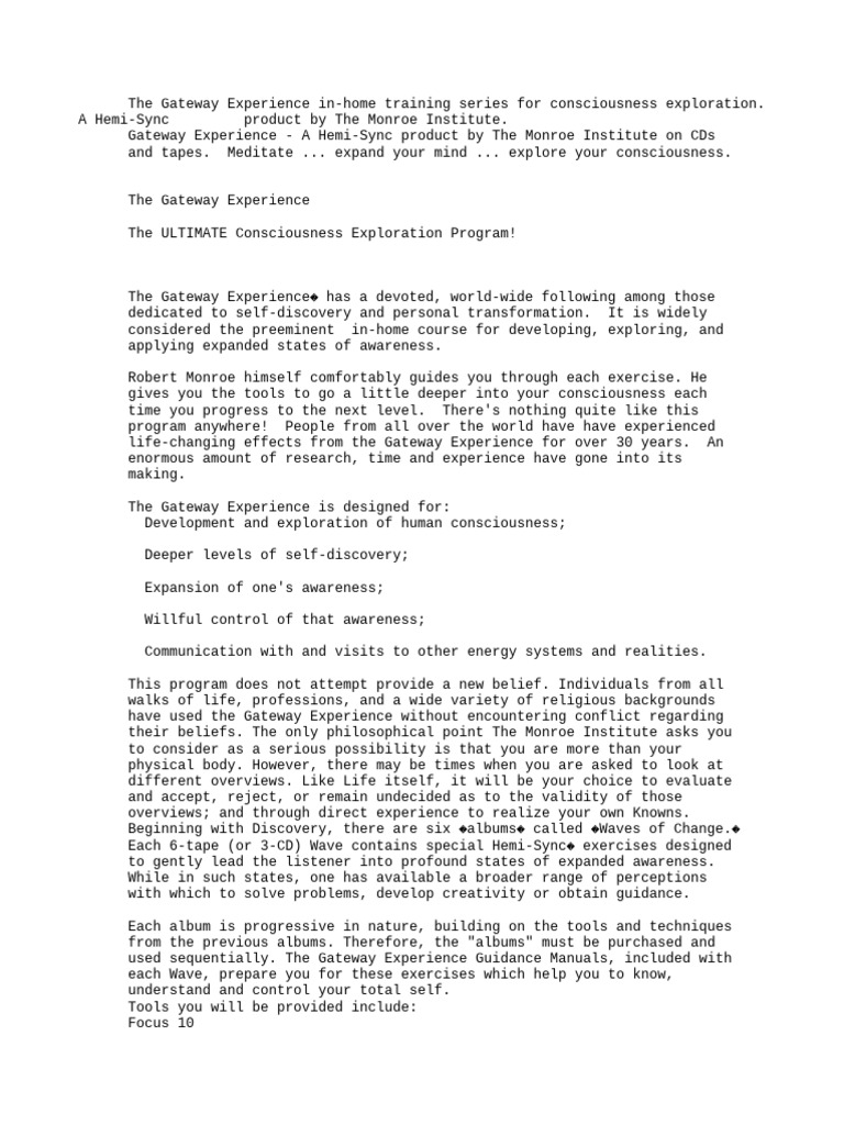 Brainwave - Hemi-Sync - The Monroe Institute - Gateway Experience In-Home Training Series ...