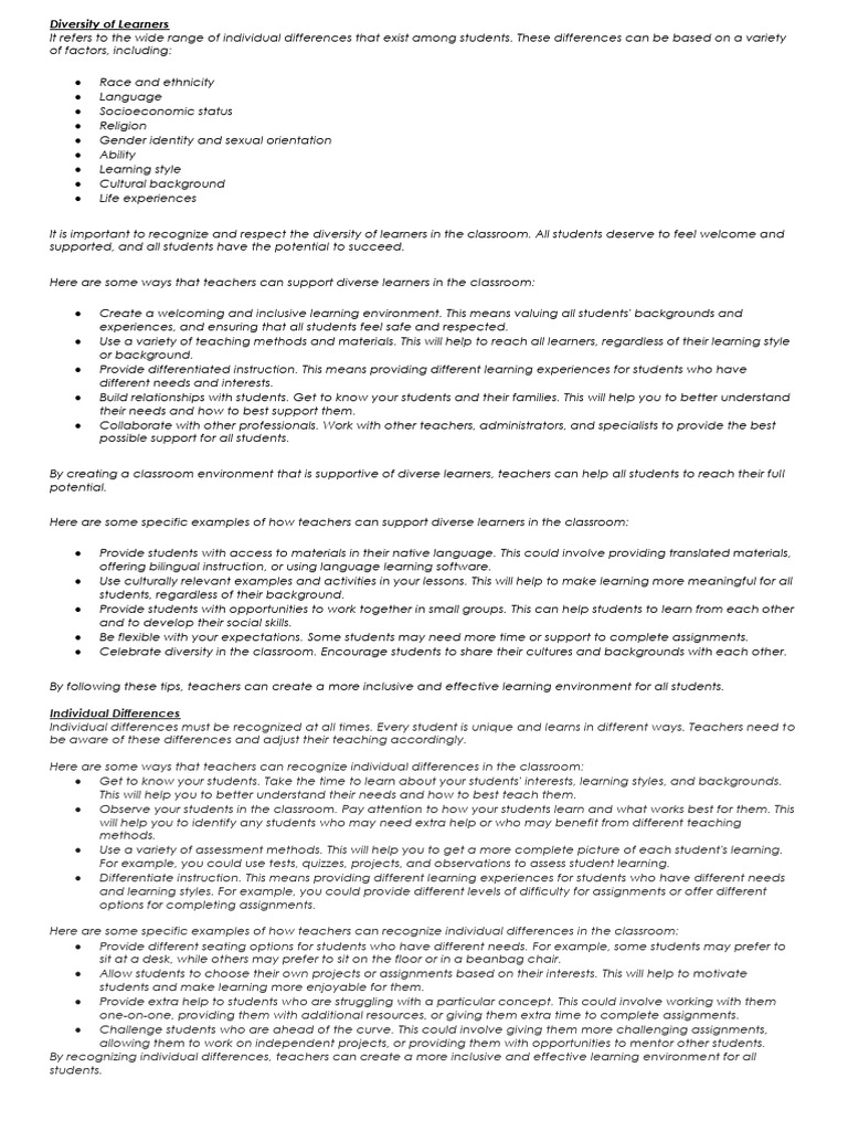 Diversity of Learners | PDF | Differentiated Instruction | Learning