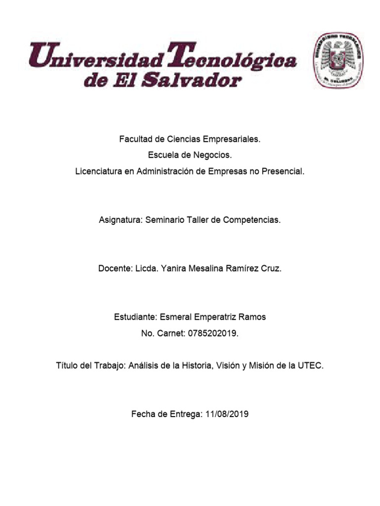 Analisis de La Historia, Mision y Vision de La UTEC | PDF | El Salvador