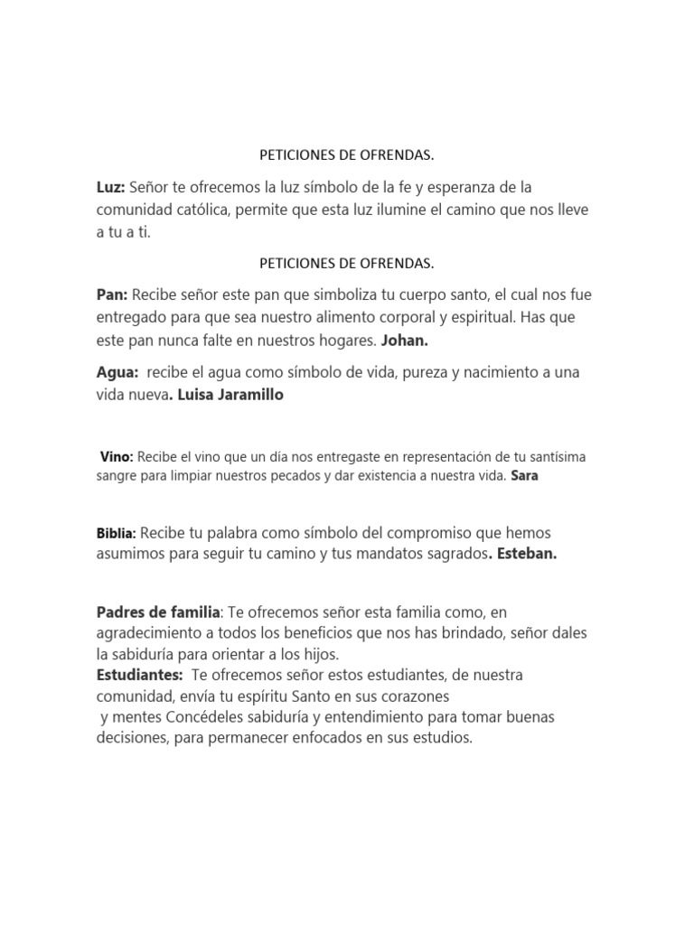 Oracion Sobre Las Ofrendas | PDF