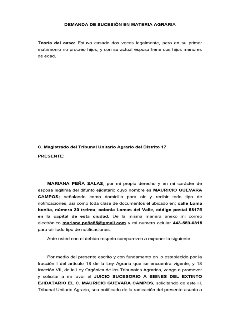 Demanda Sucesion Agraria | PDF | Justicia | Crimen y violencia