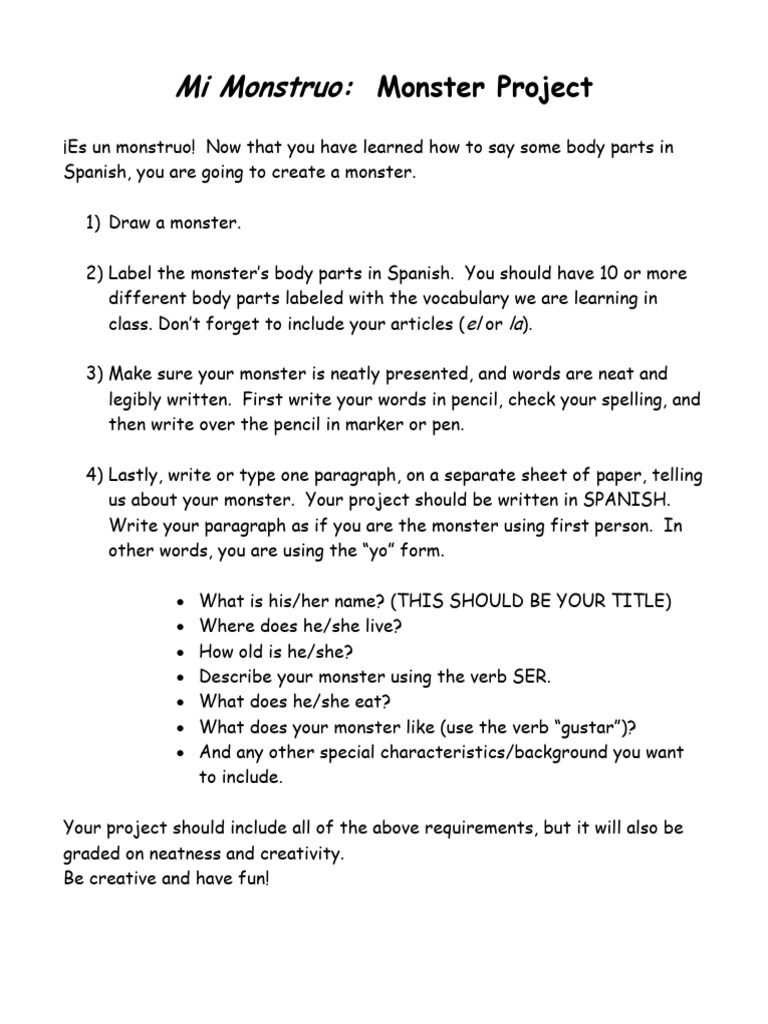 El Monstruo Project Rubric | PDF El Monstruo Project Rubric | PDF