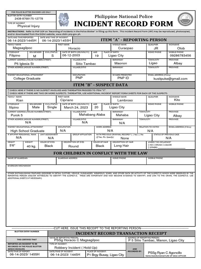 Incident Record Form | PDF | Government | Crimes