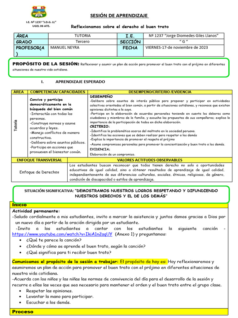 Sesion 17-Nov Tutoria Reflexionamos El Buen Trato (1) - Manuel | PDF | Aprendizaje | Cognición