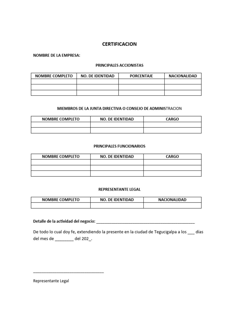 Certificacion de Accionistas 2 | PDF