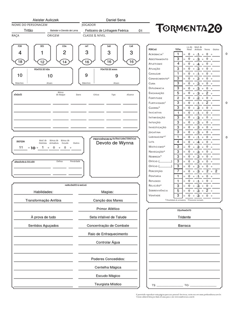 Ficha Editável- Tormenta 20 | PDF