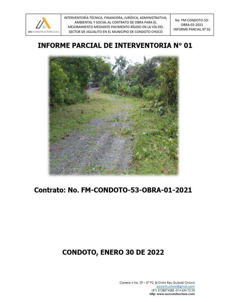 Informe de Interventoría en Condoto Chocó | PDF | Póliza de seguros ...